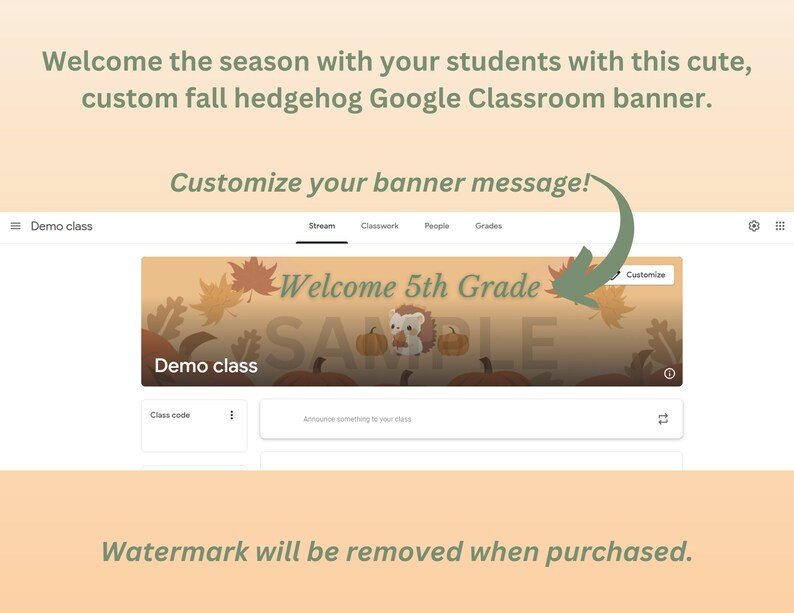 CUSTOM GOOGLE Classroom BANNER Fall Autumn Back to School Hedgehog ...