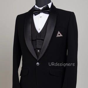Black Tuxedo Suit: Satin Lapel, Velvet Border - Slim Fit 2 Piece - Etsy