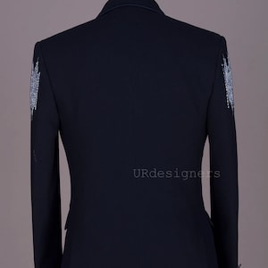 Prom Special Navy Blue Handwork Tuxedo Suit With Same Color Trouser for ...
