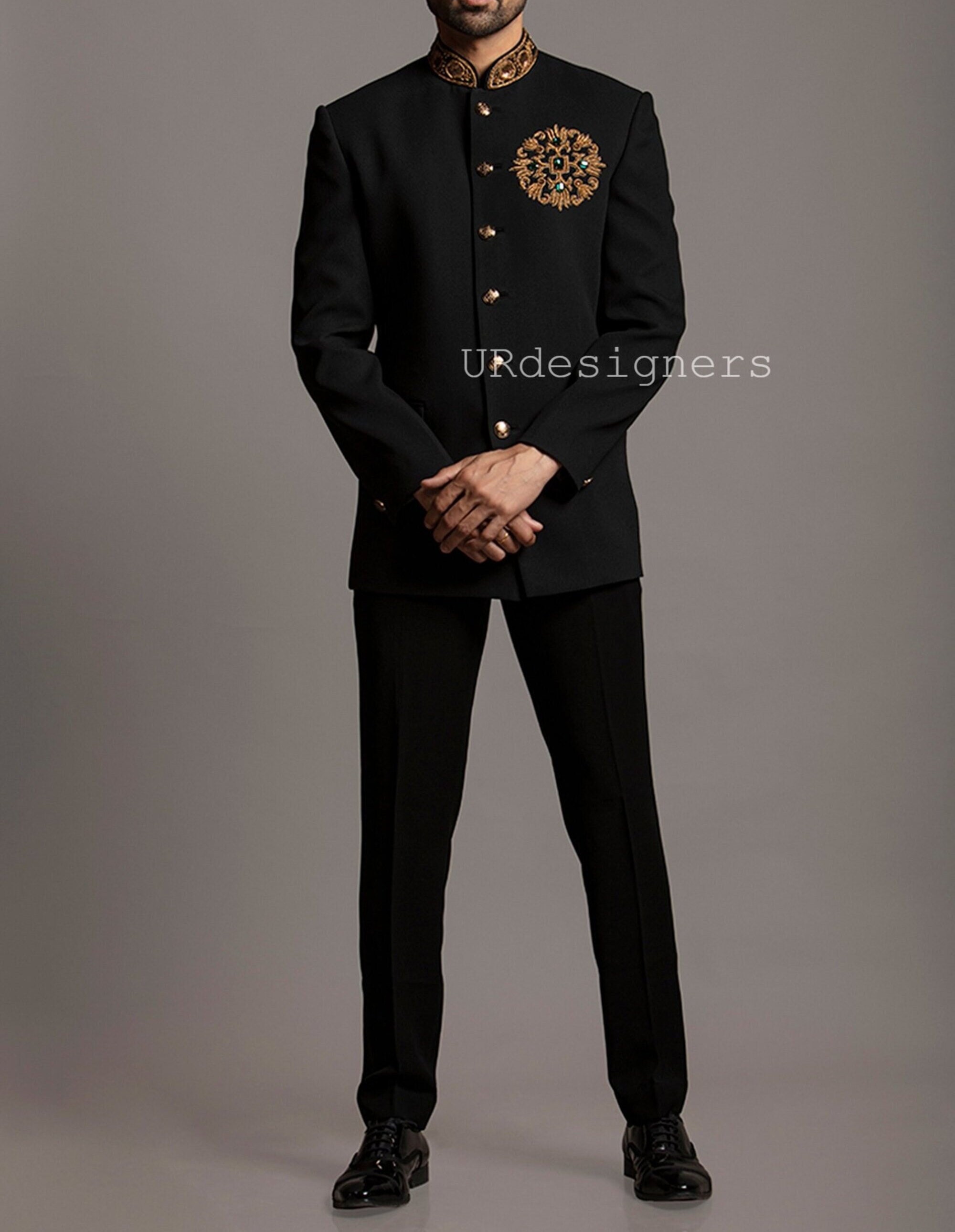 Rich Black Prince Jodhpuri Suit With Copper Handwork on Chest - Etsy