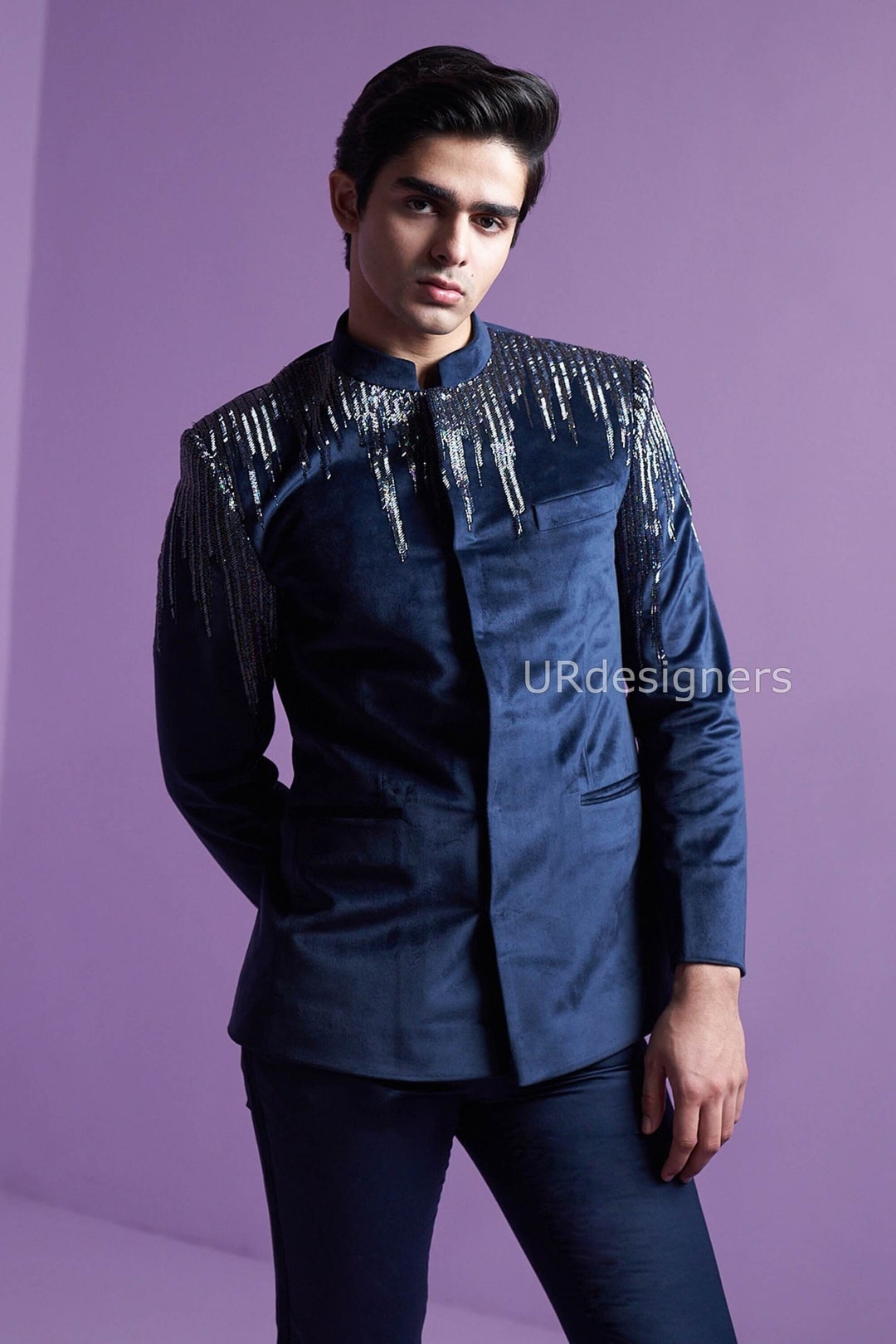 Party Special Velvet Prince Jodhpuri Suit With Sparkling Glass Pipes ...