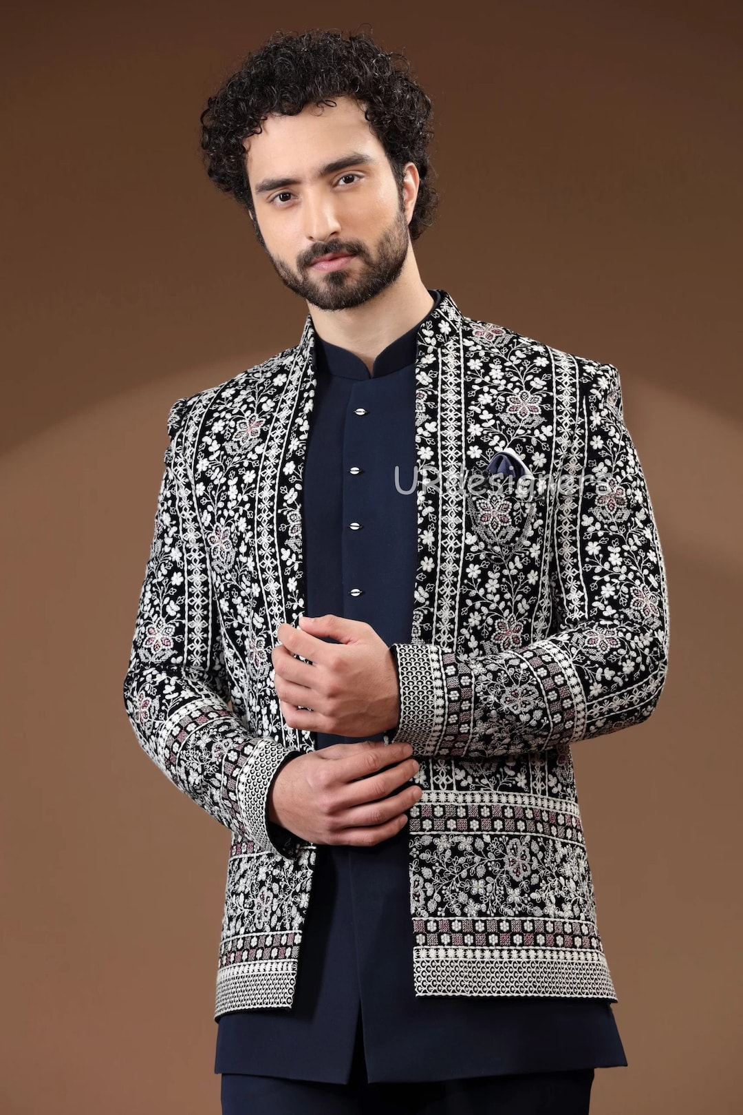 Open Style Jacket With Flowers Embroidery Work, Indo Western Vest ...