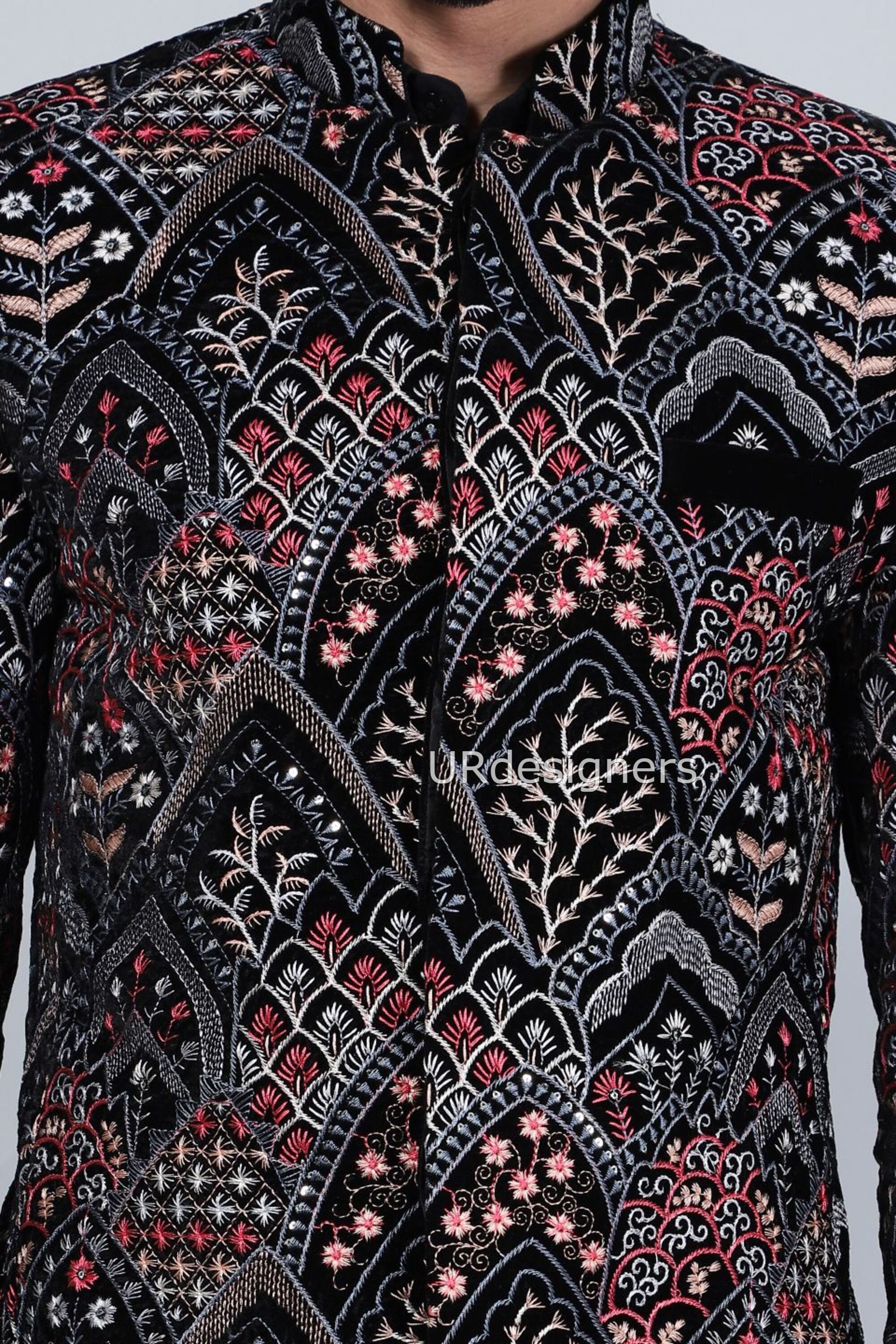 Velvet Prince Jodhpuri Suit With Multicolor Resham Embroidery Work for ...