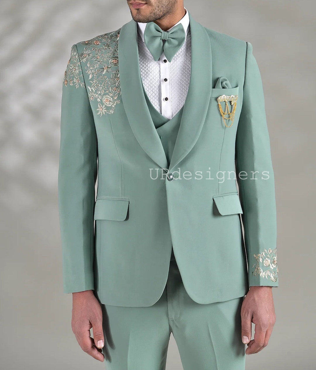 Prom Special Mint Green Handwork Tuxedo Suit With Same Color Trouser ...