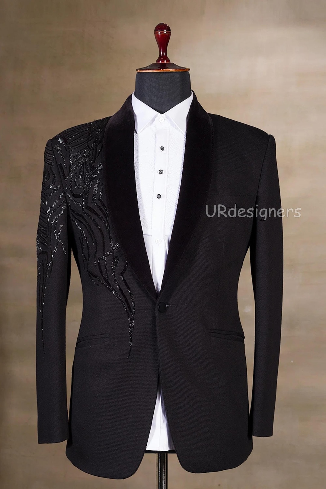 Prom Special Rich Black Sparkling Beads Handwork Tuxedo Suit With Black ...