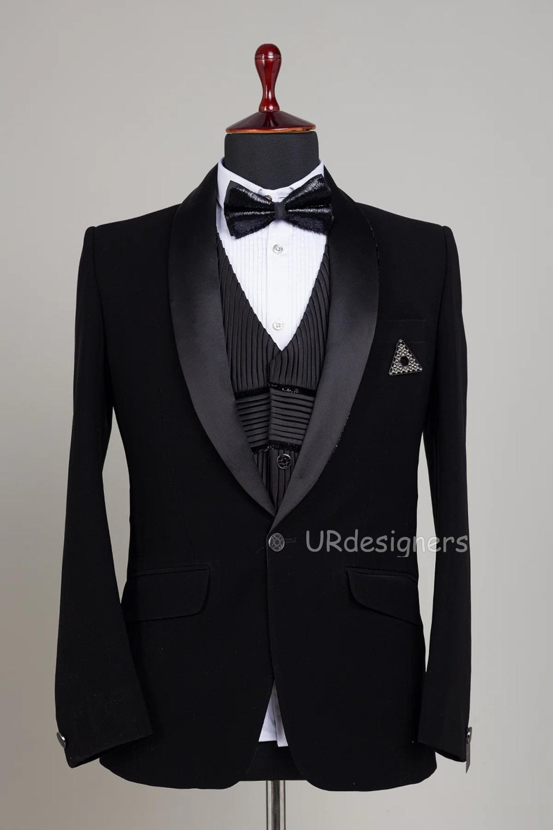 Black Tuxedo Suit: Satin Lapel, Velvet Border - Slim Fit 2 Piece - Etsy