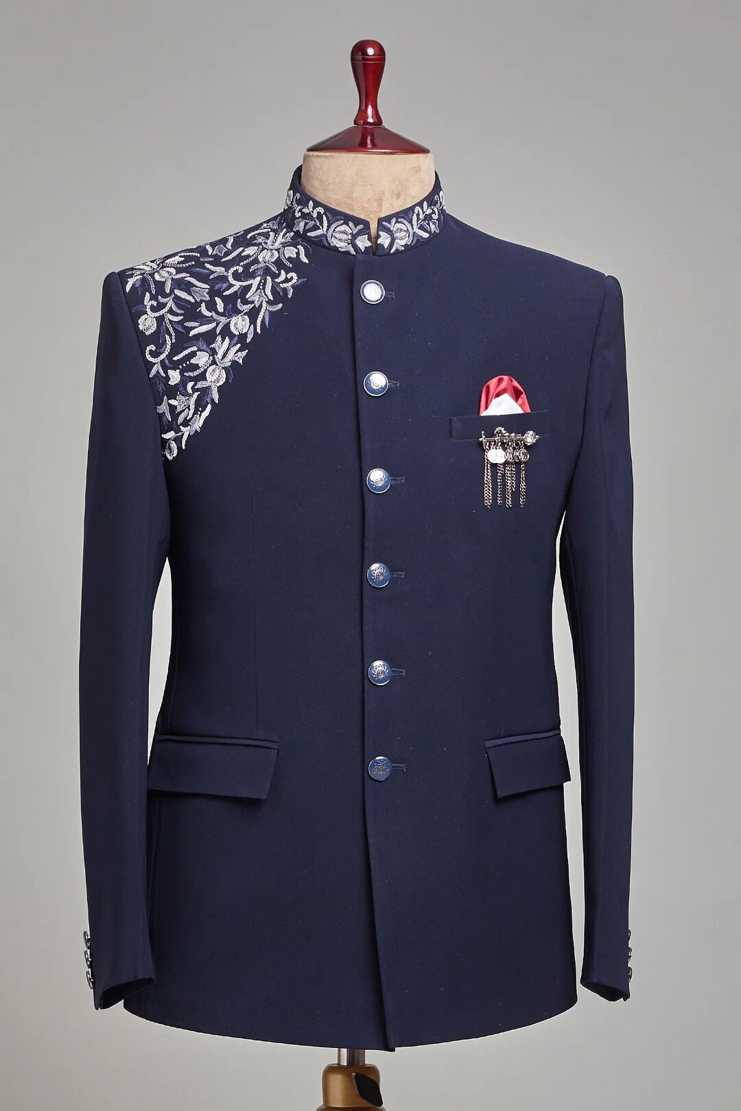 White Pearl Handwork Navy Blue Prince Jodhpuri Suit With Same Color ...