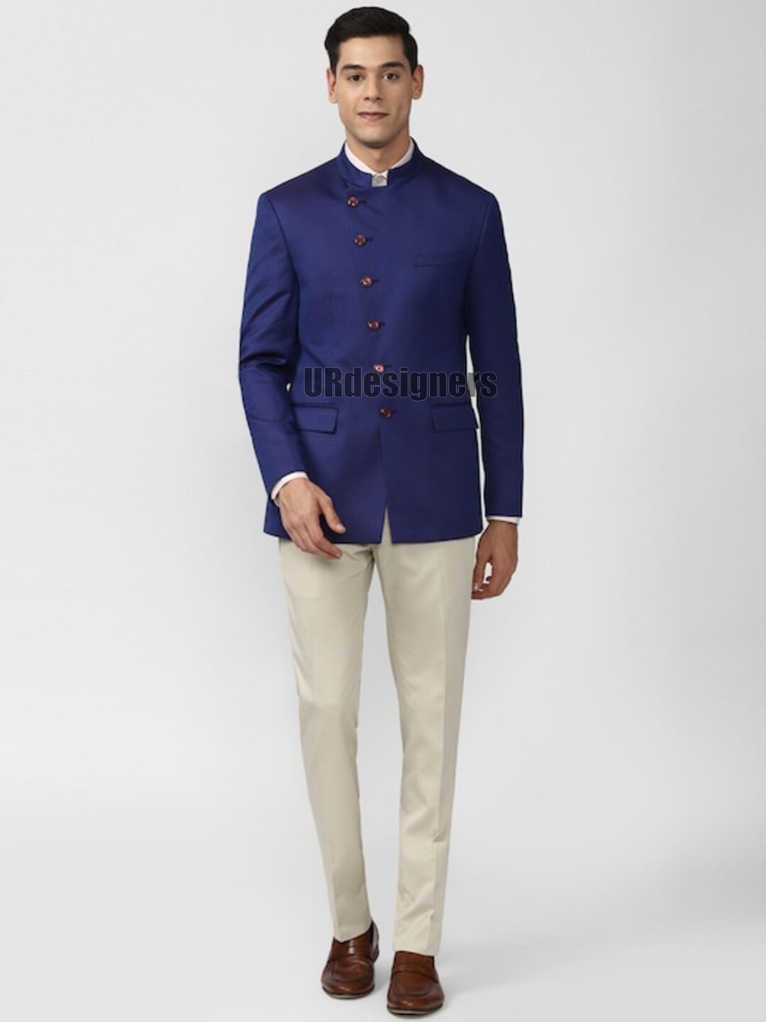Classic Slim Fit Royal Blue Prince Jodhpuri Suit With off Whitetrouser ...