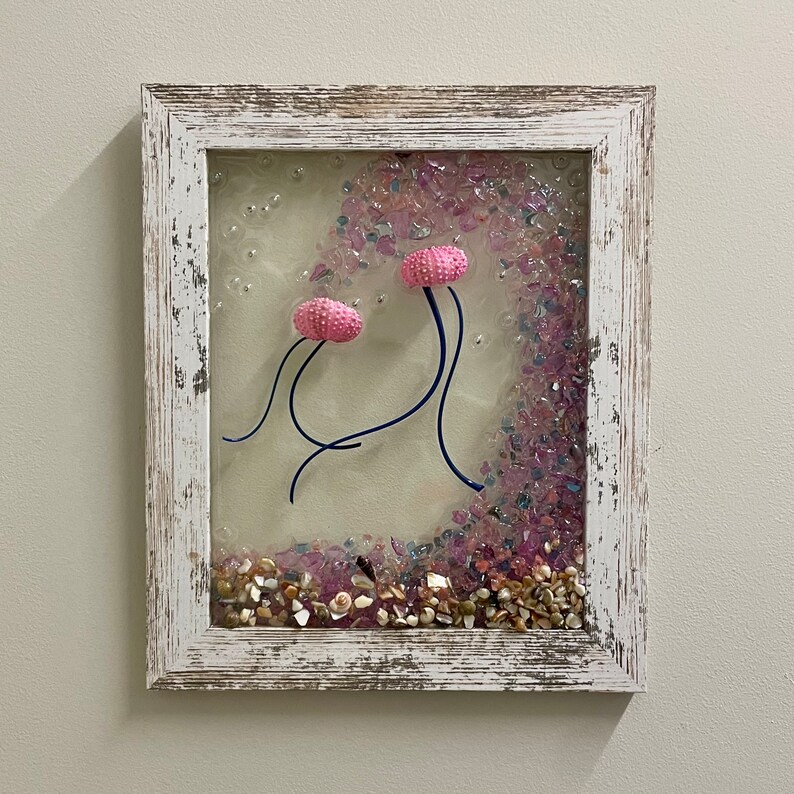 Jellyfish Wall Decor in Glass Frame With Crushed Glass - Etsy