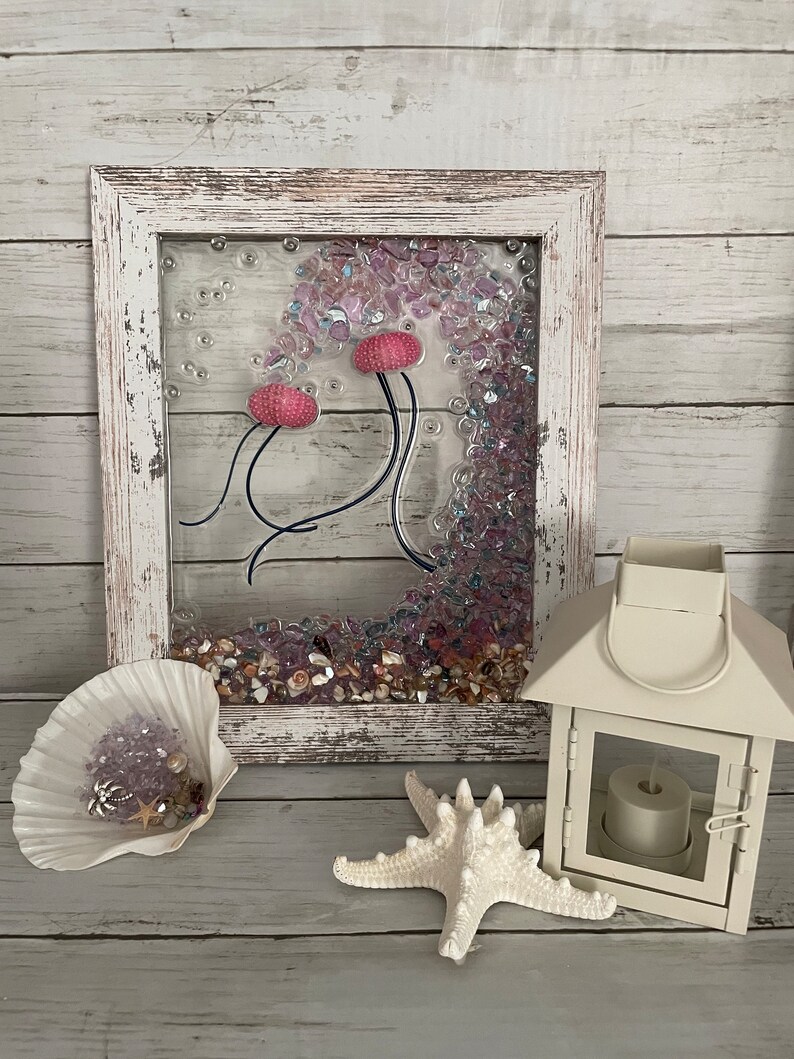 Jellyfish Wall Decor in Glass Frame With Crushed Glass - Etsy