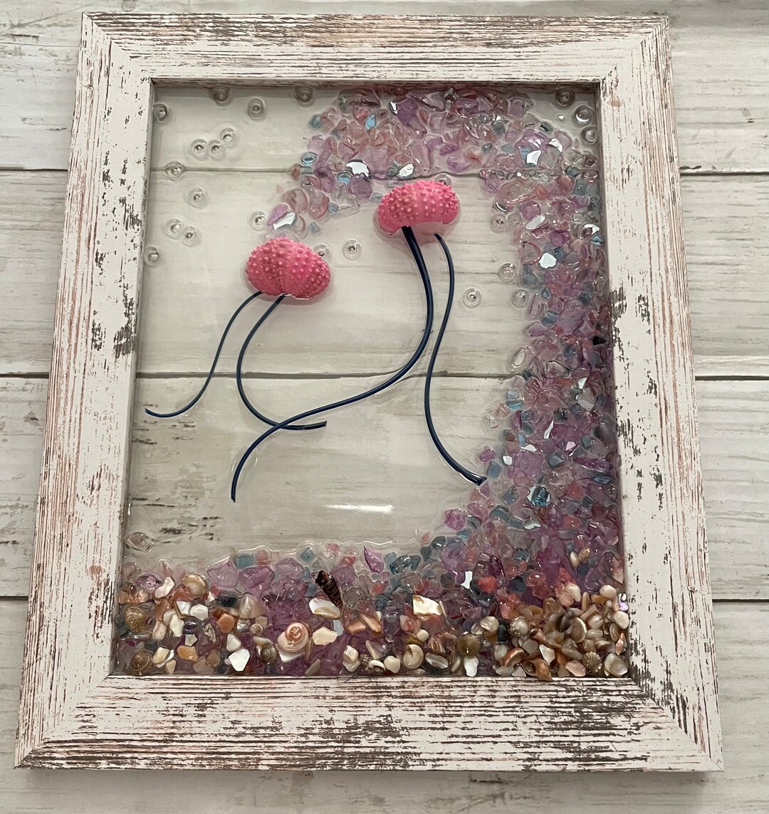 Jellyfish Wall Decor in Glass Frame With Crushed Glass - Etsy