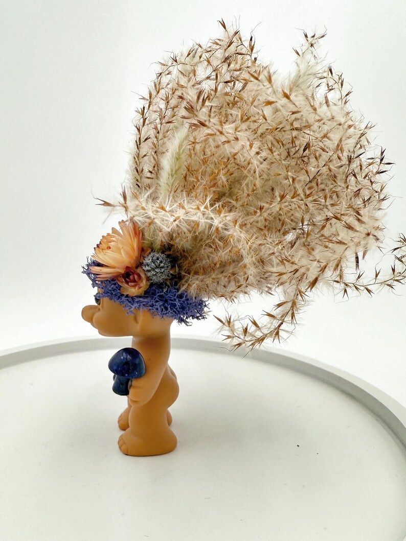 Vintage Troll Doll Repurposed With Lapis Lazuli Crystals, Pampas Grass ...