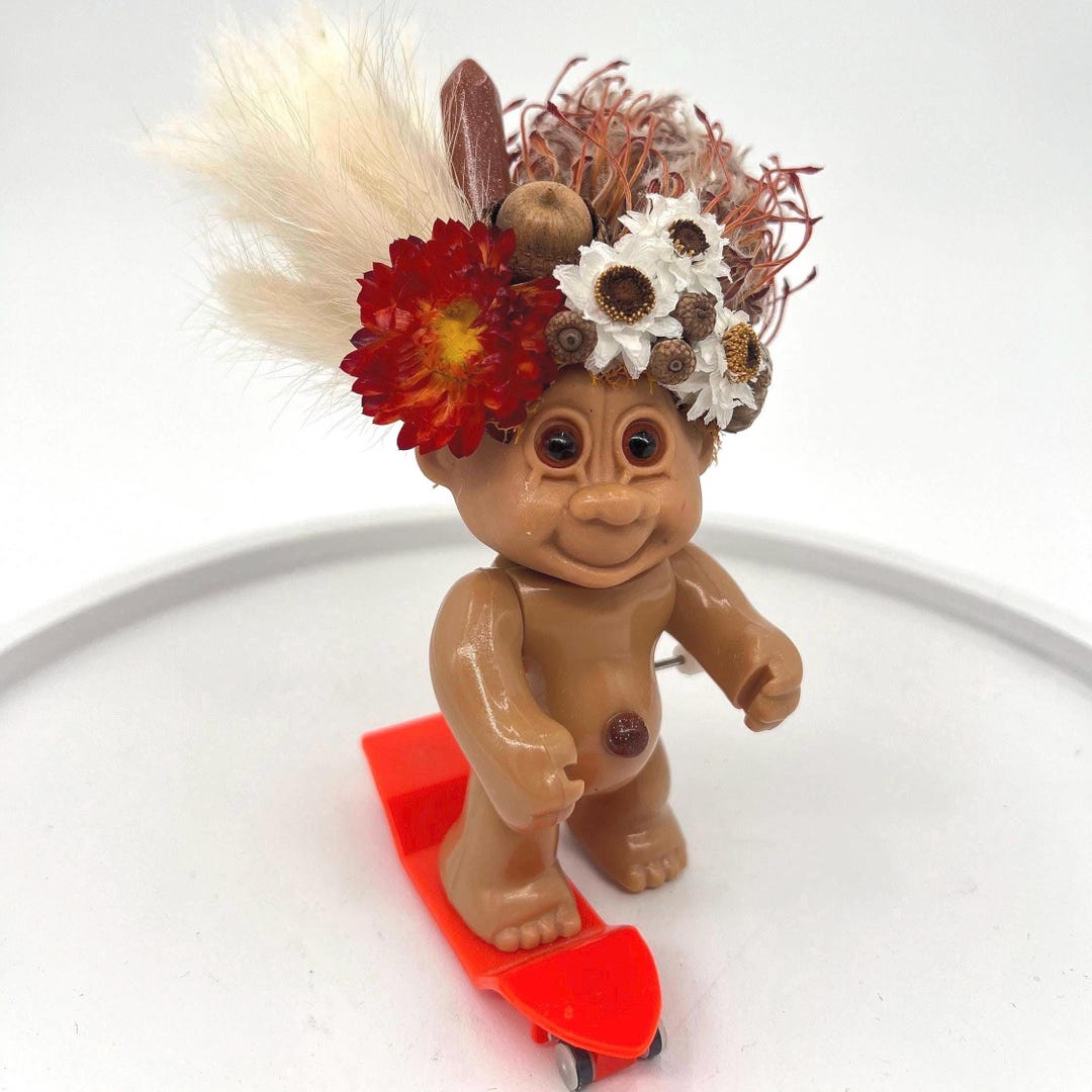 Vintage Troll Doll, Repurposed & Handmade Botanical Troll Figurine ...