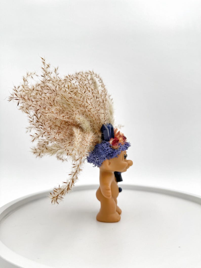 Vintage Troll Doll Repurposed With Lapis Lazuli Crystals, Pampas Grass ...