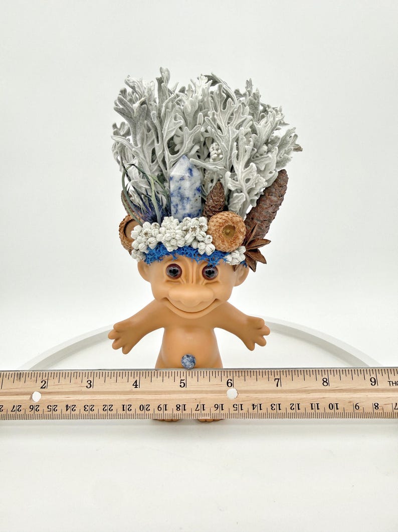 Vintage Troll Doll With Dried Flowers and Sodalite Crystals- Unique ...