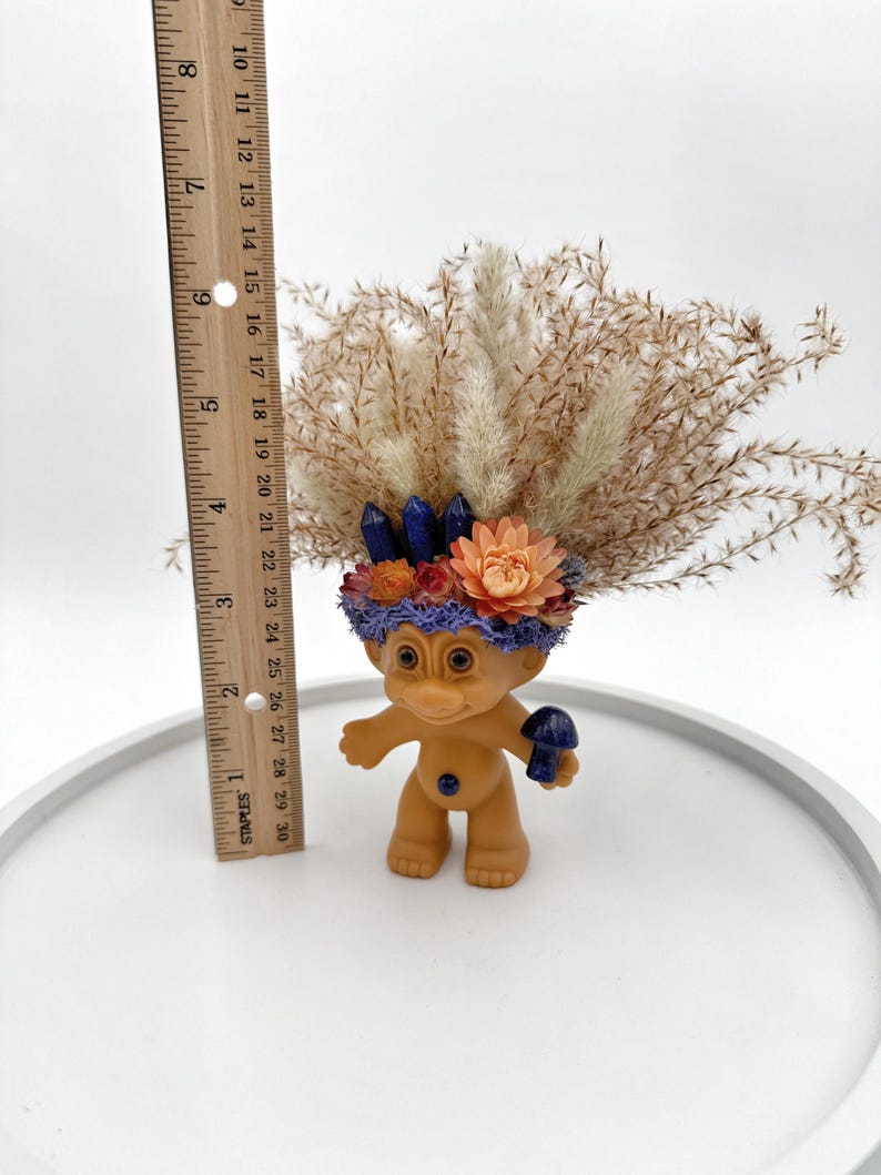 Vintage Troll Doll Repurposed With Lapis Lazuli Crystals, Pampas Grass ...
