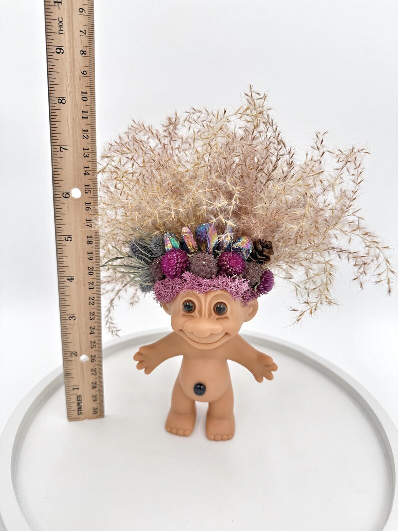 Vintage Troll Doll With Dried Flowers, Crystals and Grasses- Unique ...