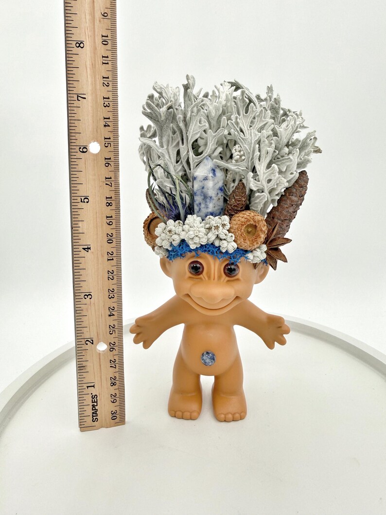 Vintage Troll Doll With Dried Flowers and Sodalite Crystals- Unique ...