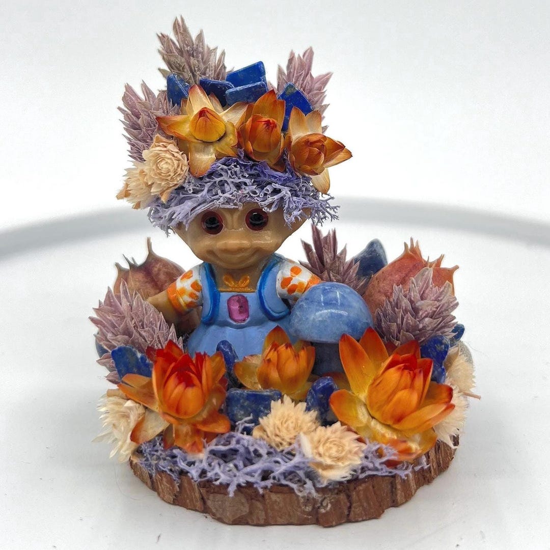 Retro Troll Doll Figurine, Repurposed Troll Doll on Decorative Base ...