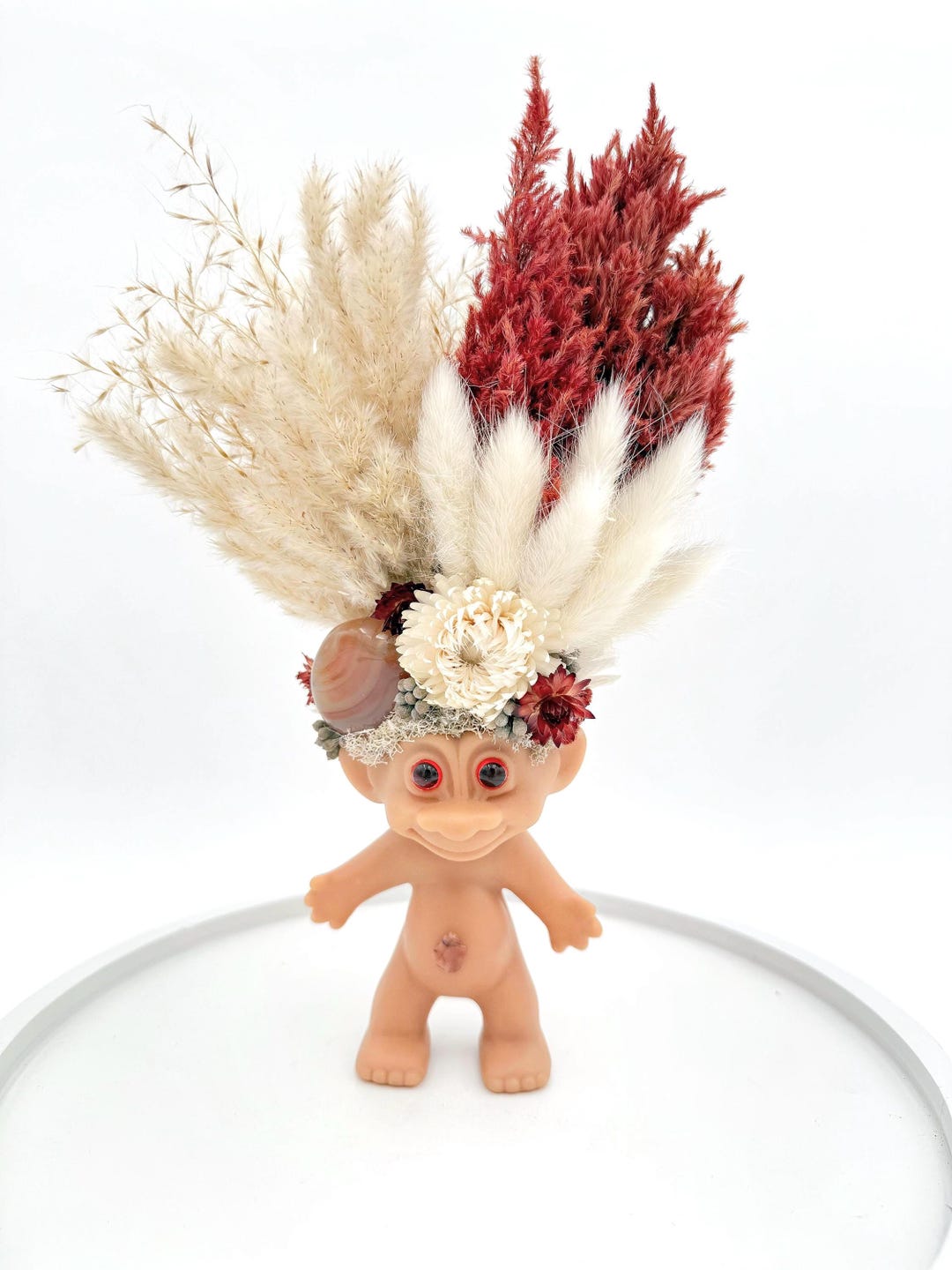 Vintage Troll Doll Repurposed With Carnelian Crystals & Dried Flowers ...