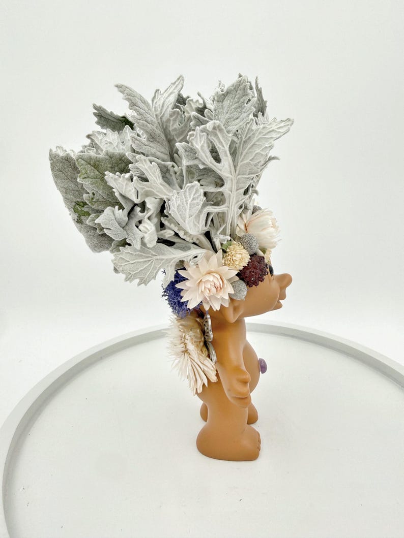 Vintage Troll Doll With Dried Flowers, Fluorite Crystal, Strawflower ...