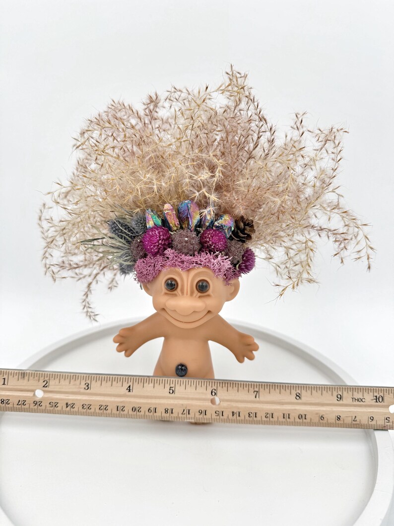 Vintage Troll Doll With Dried Flowers, Crystals and Grasses- Unique ...