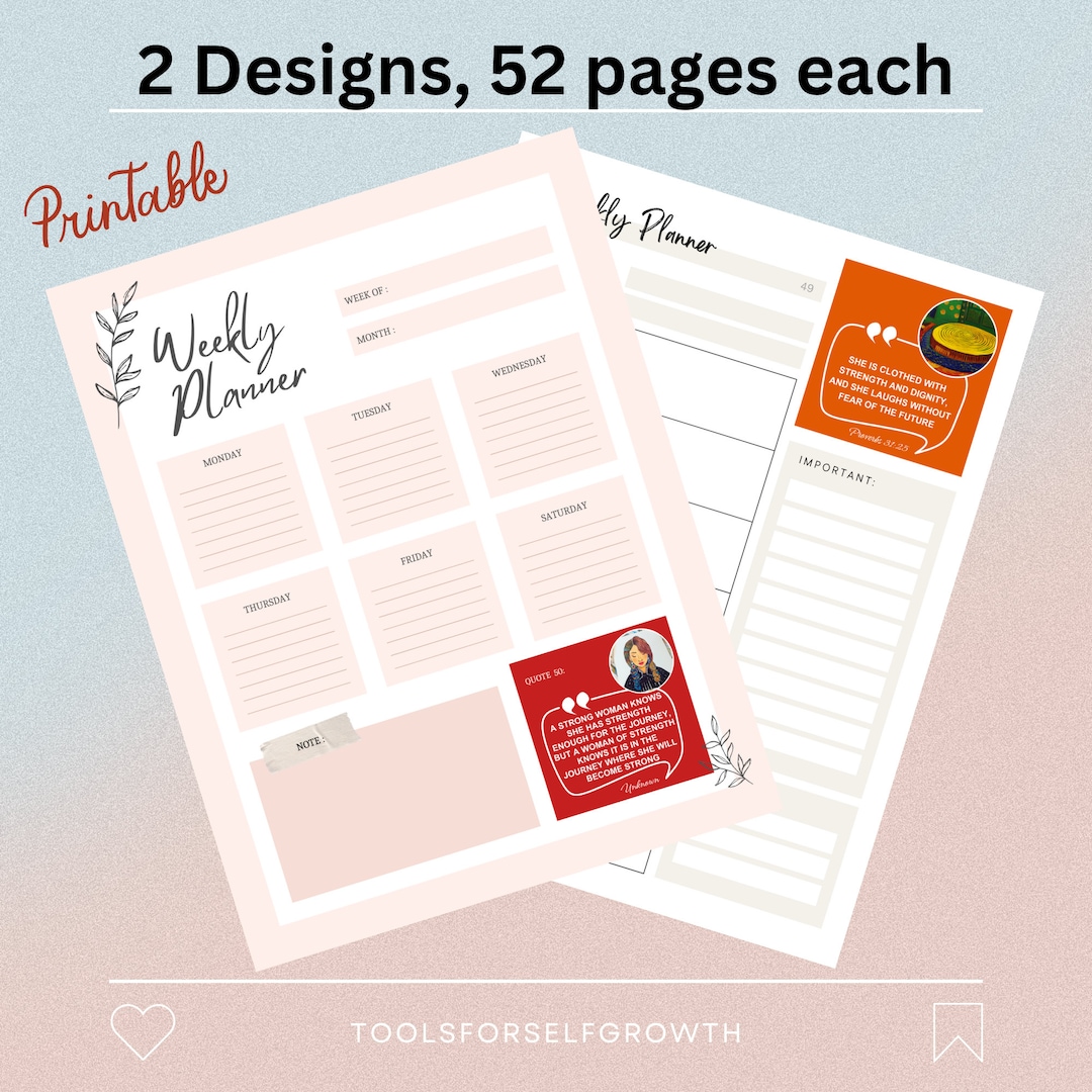 Weekly Planner Printable Minimalist Weekly Schedule With Empowering ...