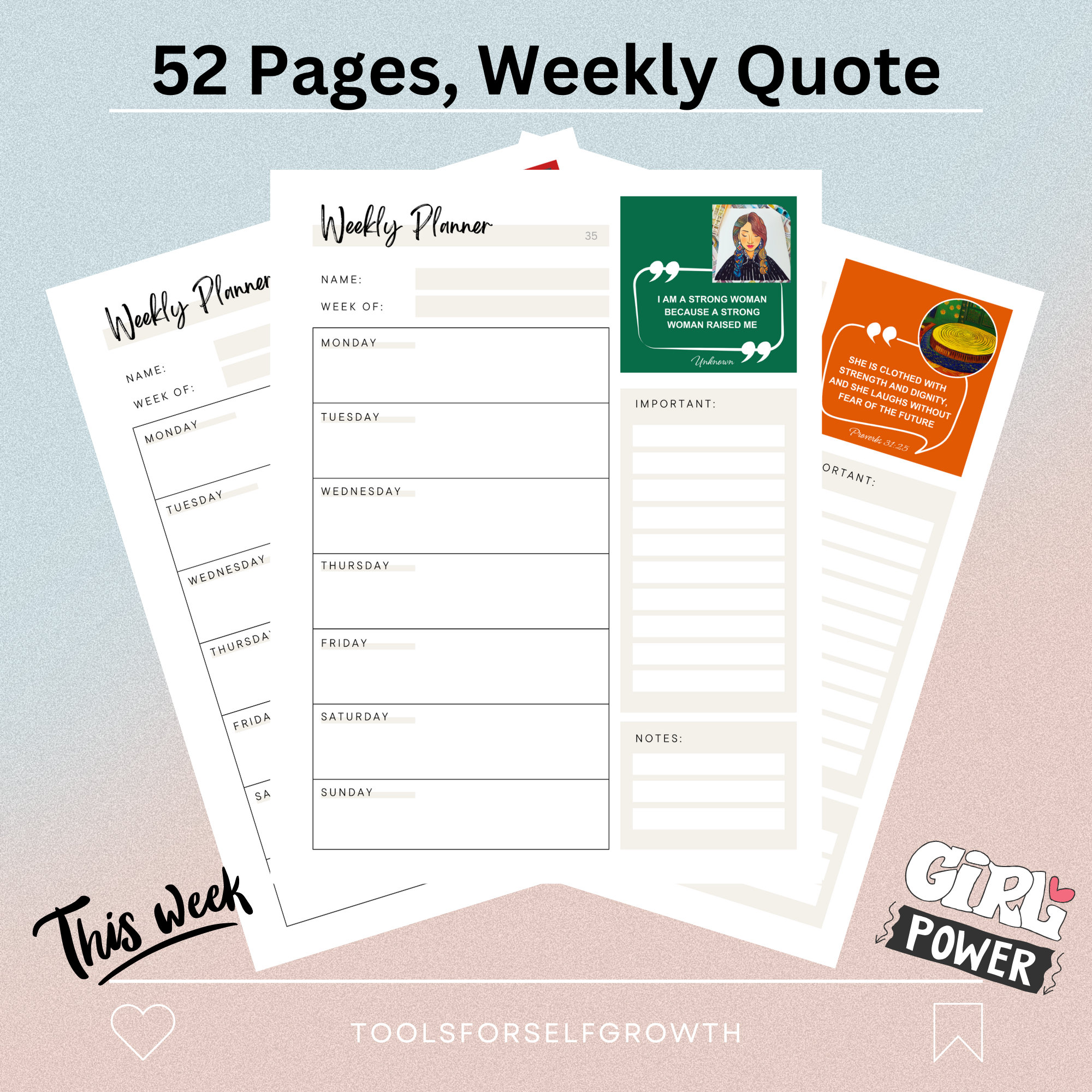 Weekly Planner Printable Minimalist Weekly Schedule With Empowering ...