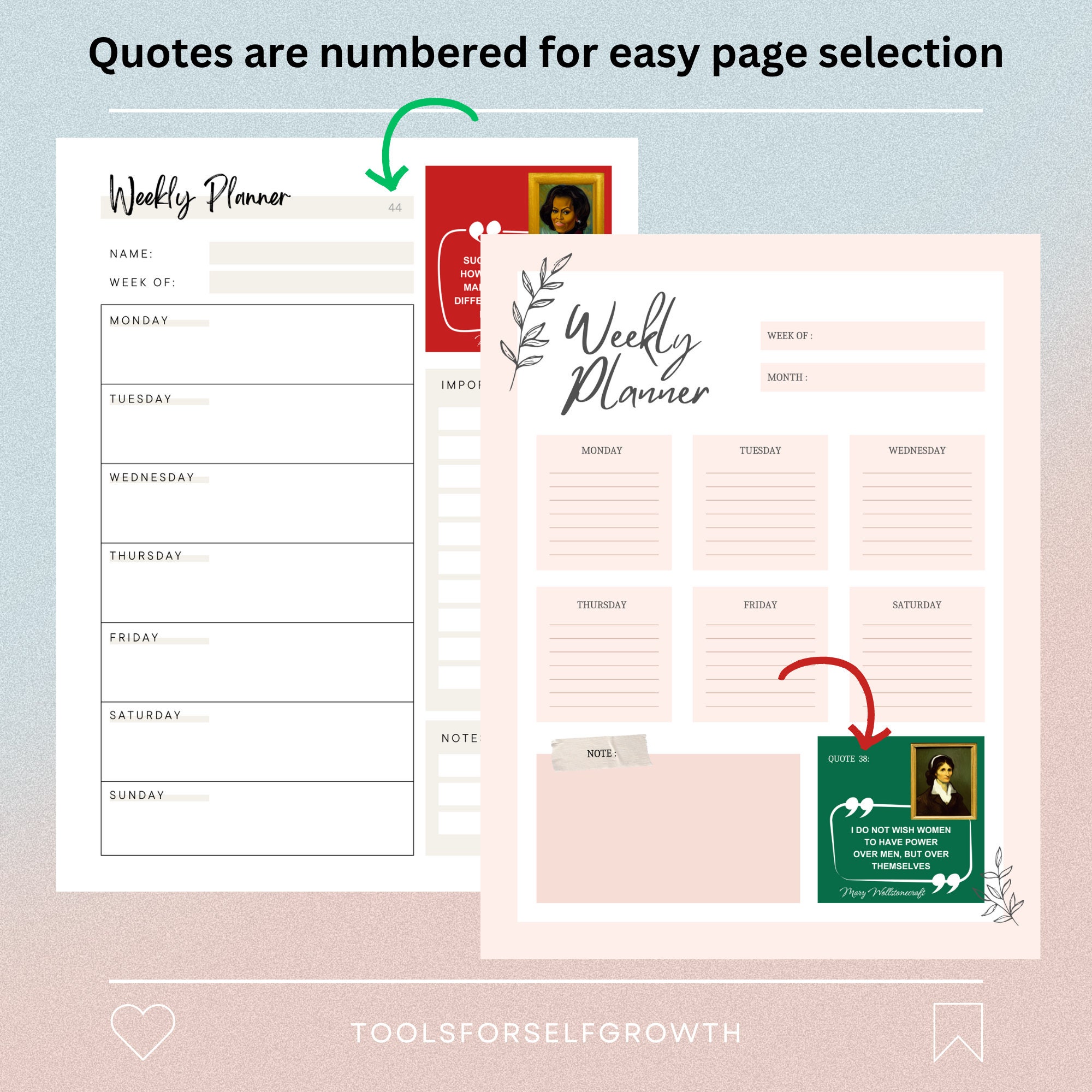 Weekly Planner Printable Minimalist Weekly Schedule With Empowering ...