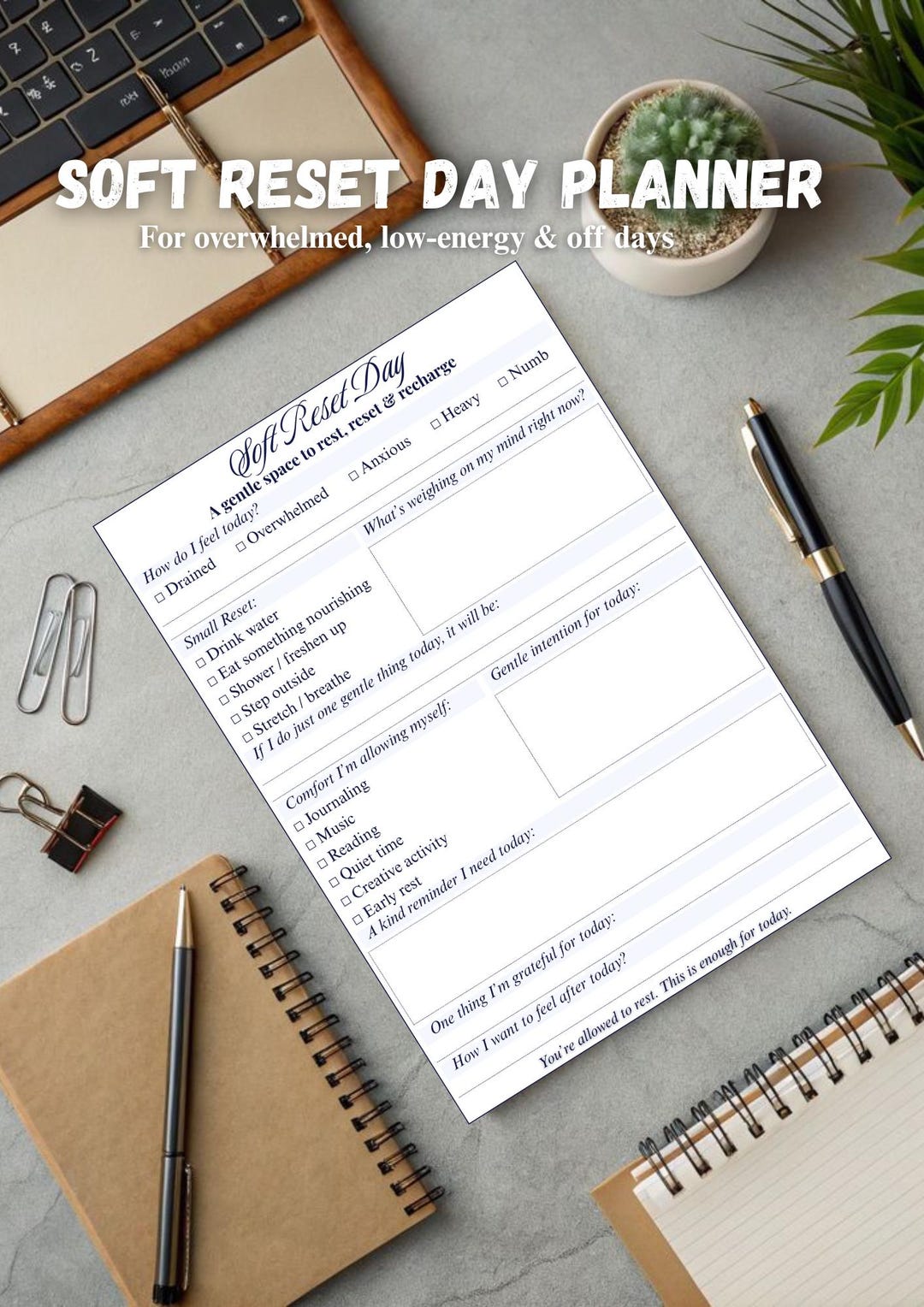 Soft Reset Day Planner | Daily Self-care & Mindful Journaling Digital ...