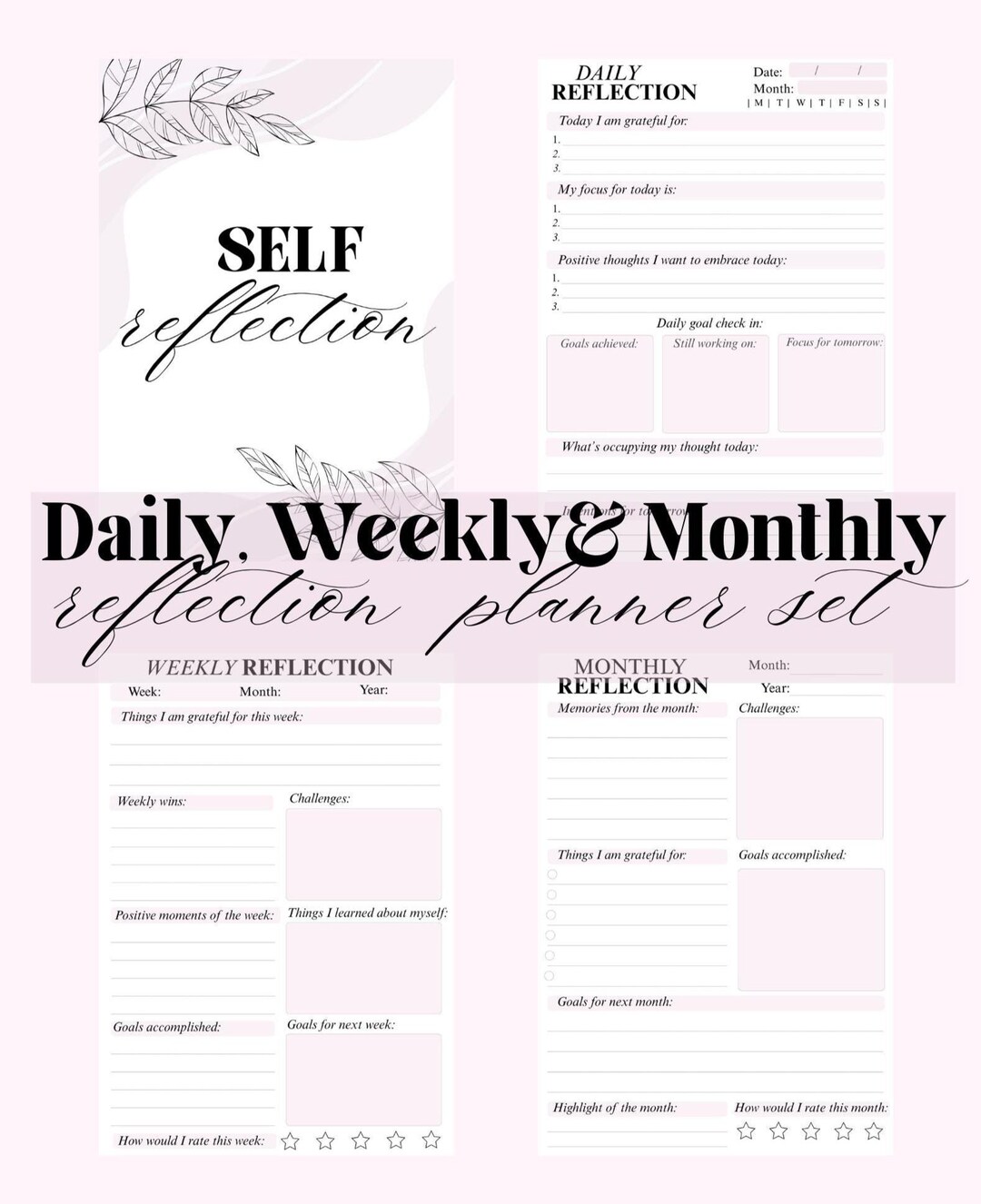 Daily Weekly Monthly Reflection Planner | Digital Self Reflection ...