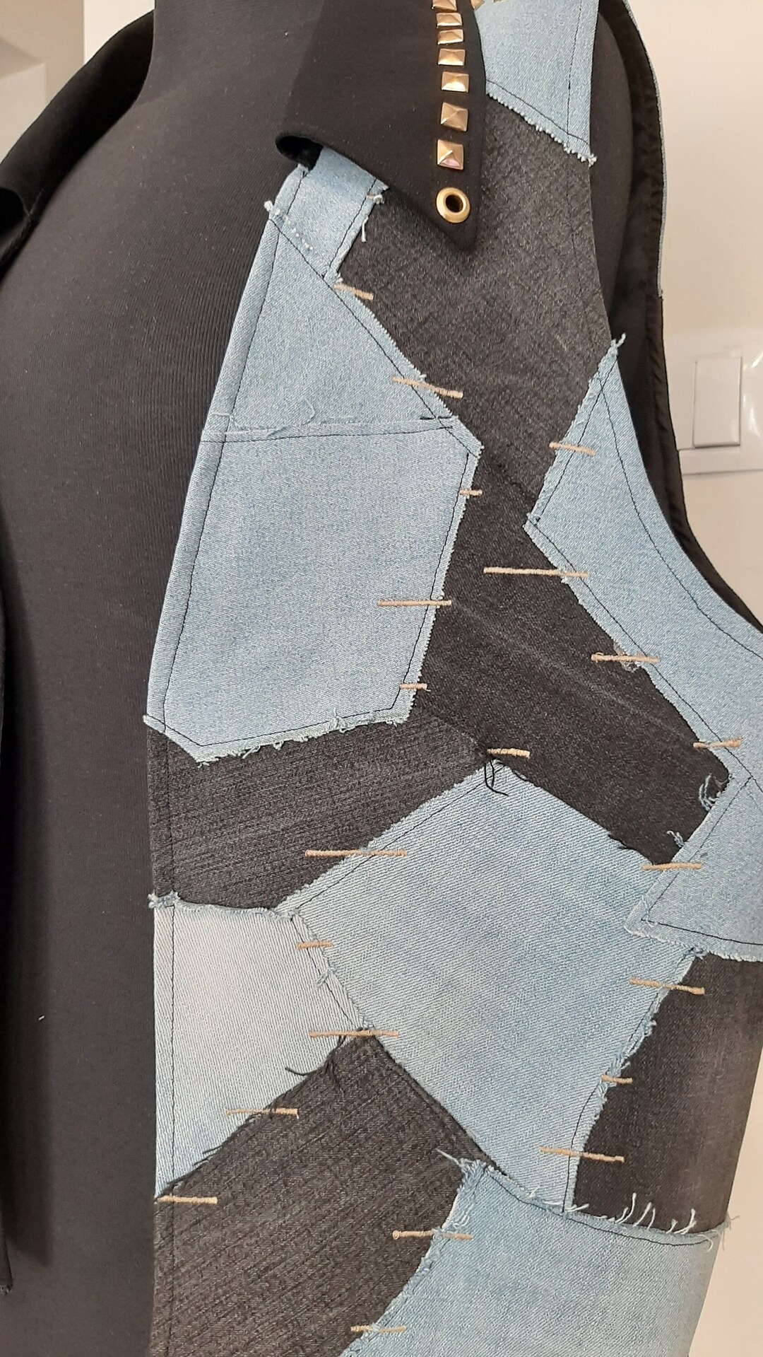 1622 Patchwork Denim Vest - Etsy