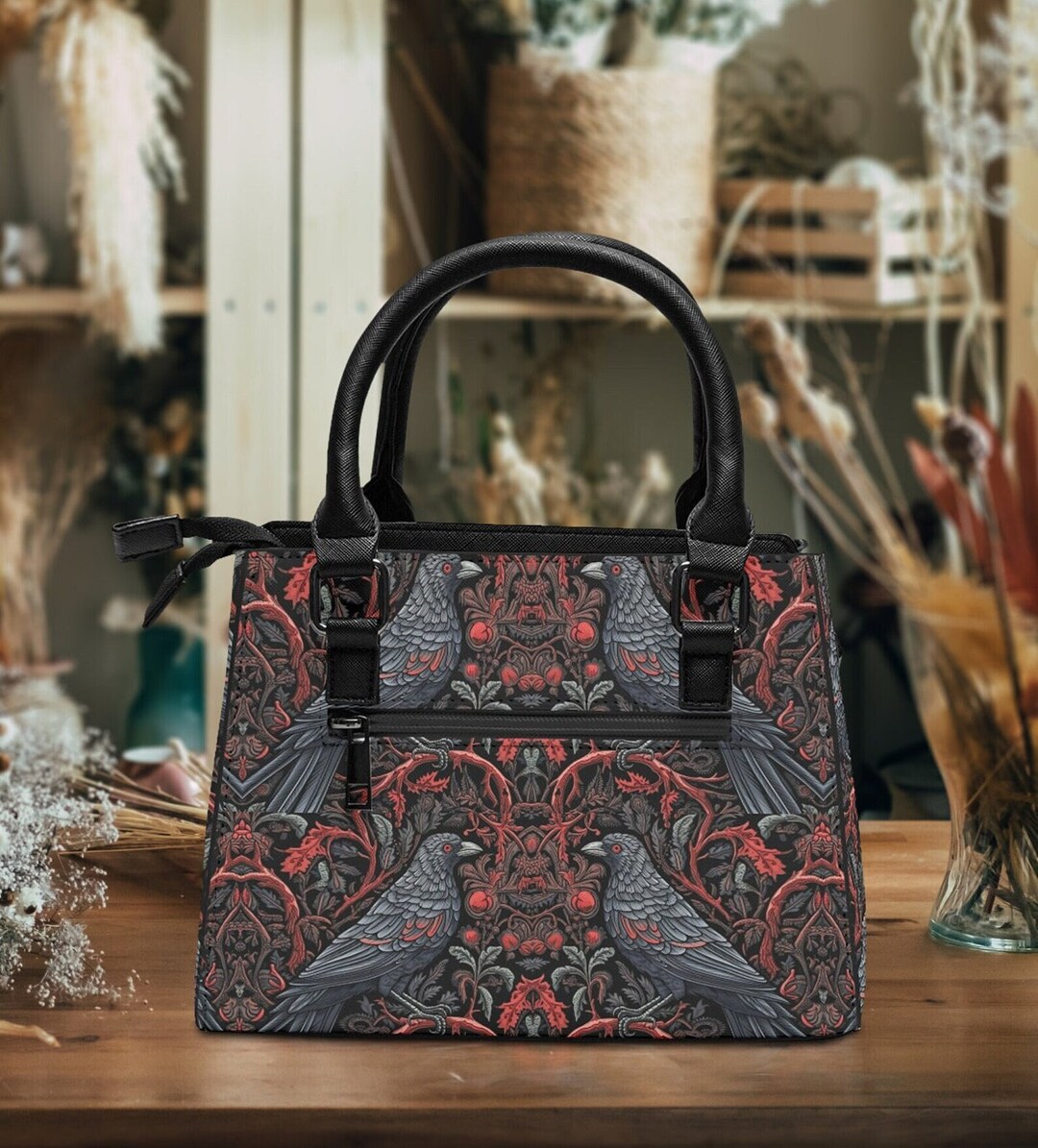 Witchy Raven Crossbody Bag, Cottagecore Goth Witch Handbag Fern Forest ...