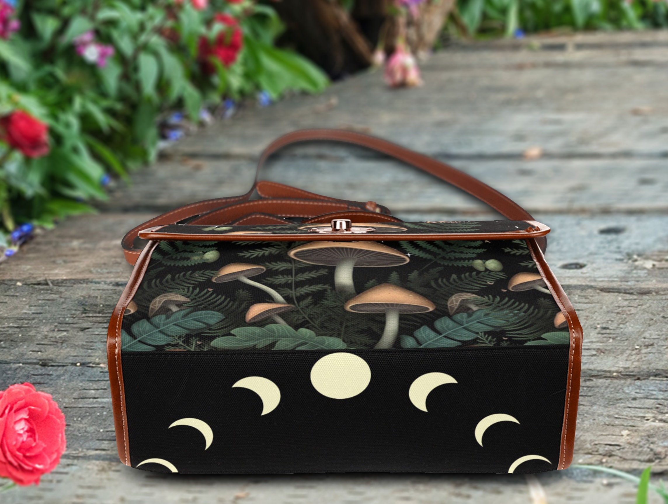 Mushroom Moon Phase Purse, Witchy Cottagecore Crossbody Fern Forest Bag ...