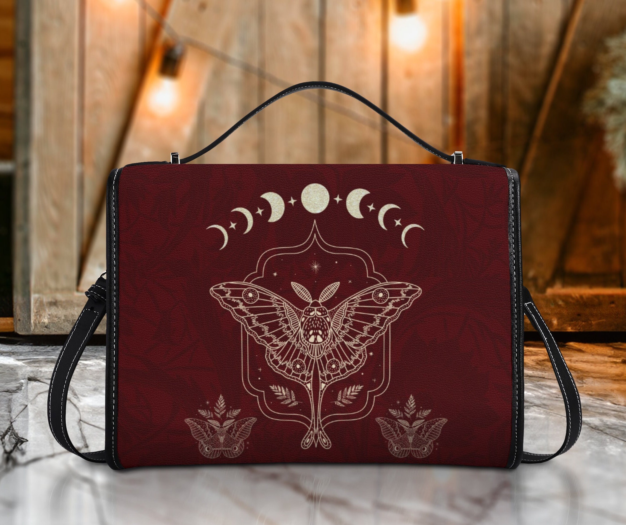 Celestial Moth Purse Satchel Bag, Cottagecore Goth Moon Phase Crossbody ...