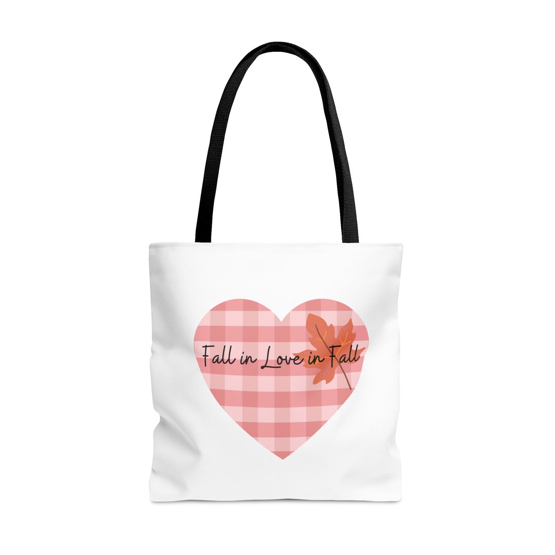 Fall Love Tote Bag (AOP) Cute Fall Tote, Gingham Tote, Leaves Tote ...
