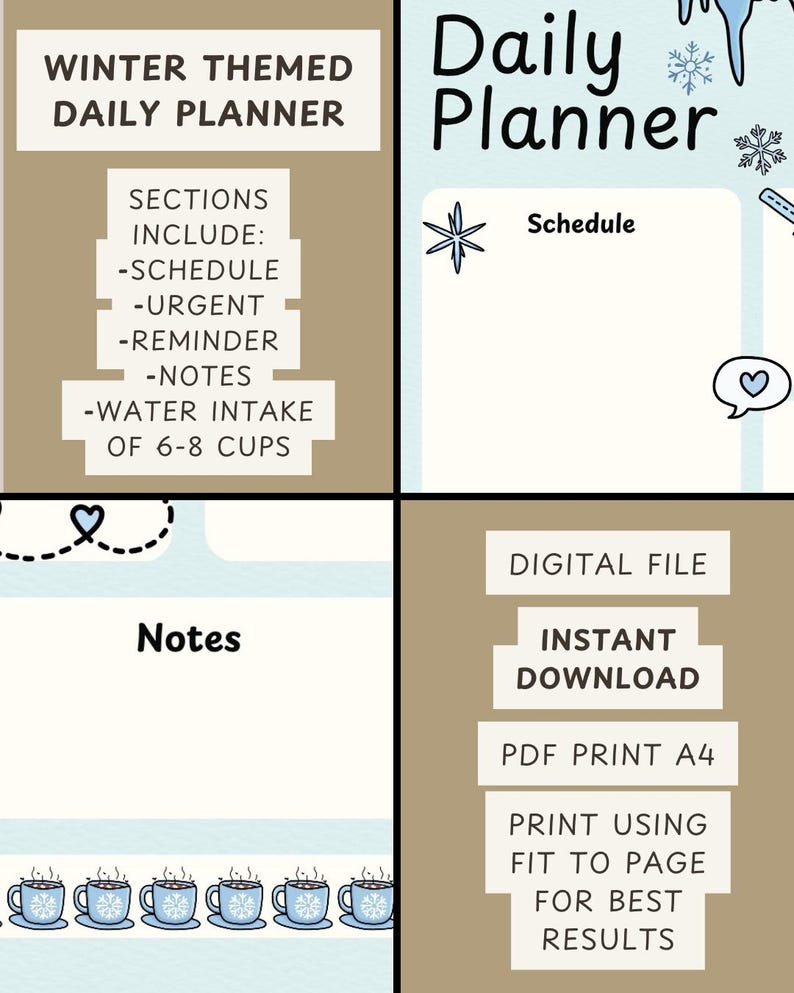 Winter Daily Planner Printable A4 - Cozy Undated Planner PDF - Etsy