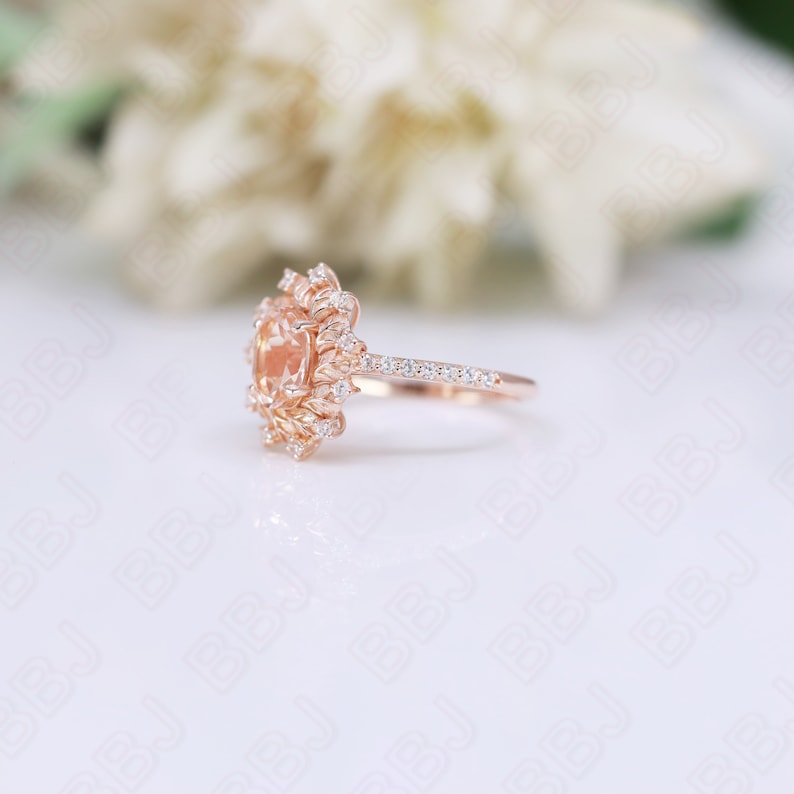 Oval Peach Morganite Ring: 925 Silver 14K Rose Gold, Moissanite Accents ...
