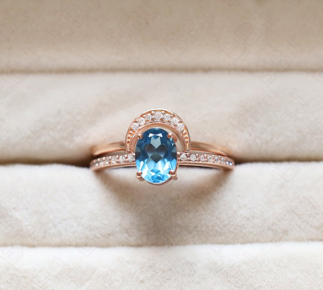 Oval London Blue Topaz Gemstone 925 Silver 14K Rose Gold Engagement ...