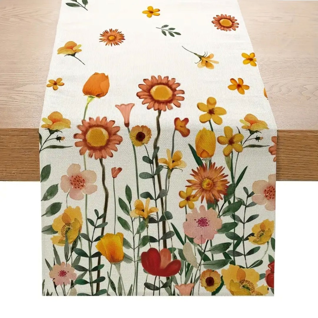 Fall Table Runner Wildflower Leaf Floral Fall Table Runner - Etsy