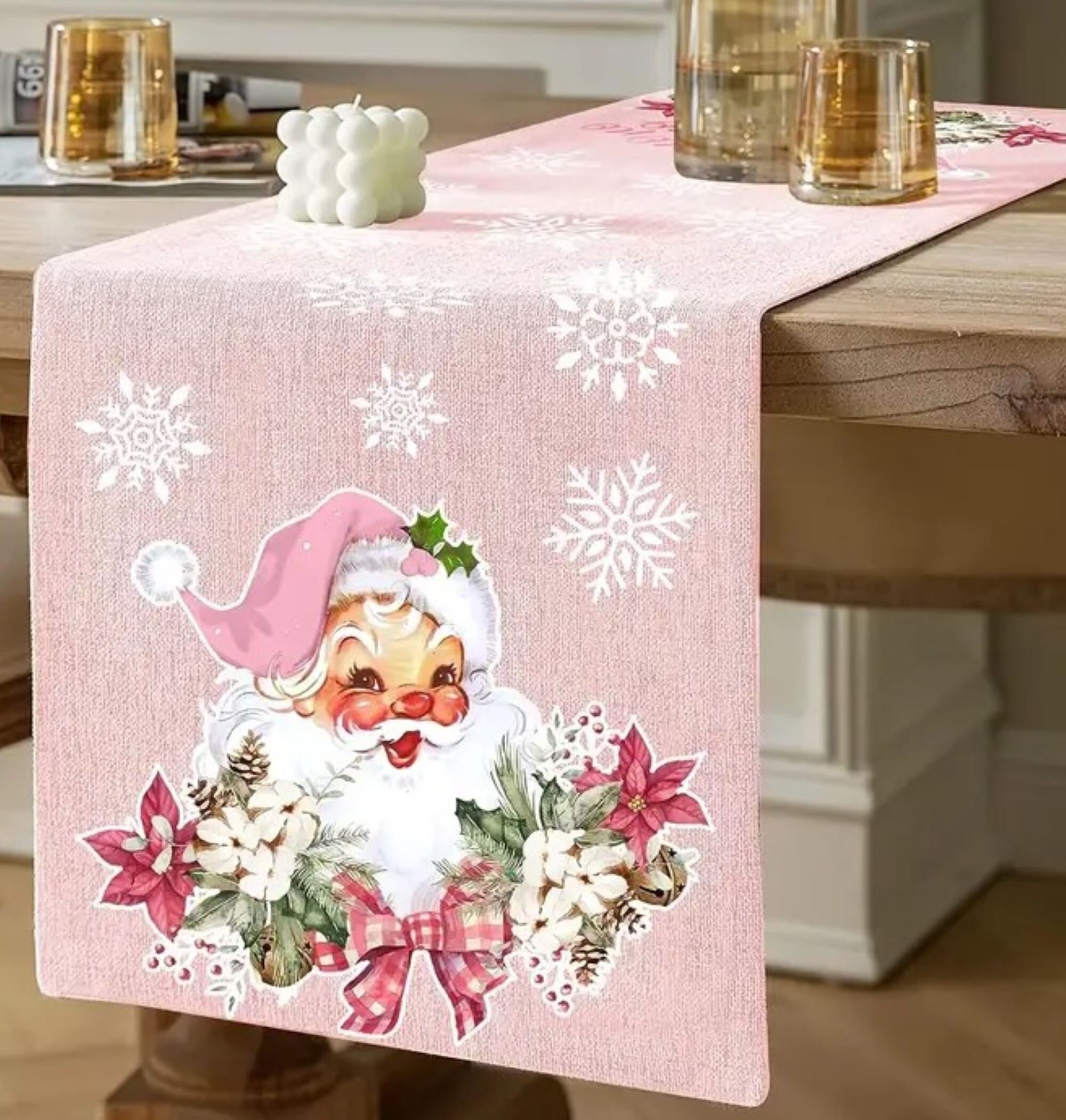 Pink Christmas Santa Table Runner Christmas Decorations - Etsy