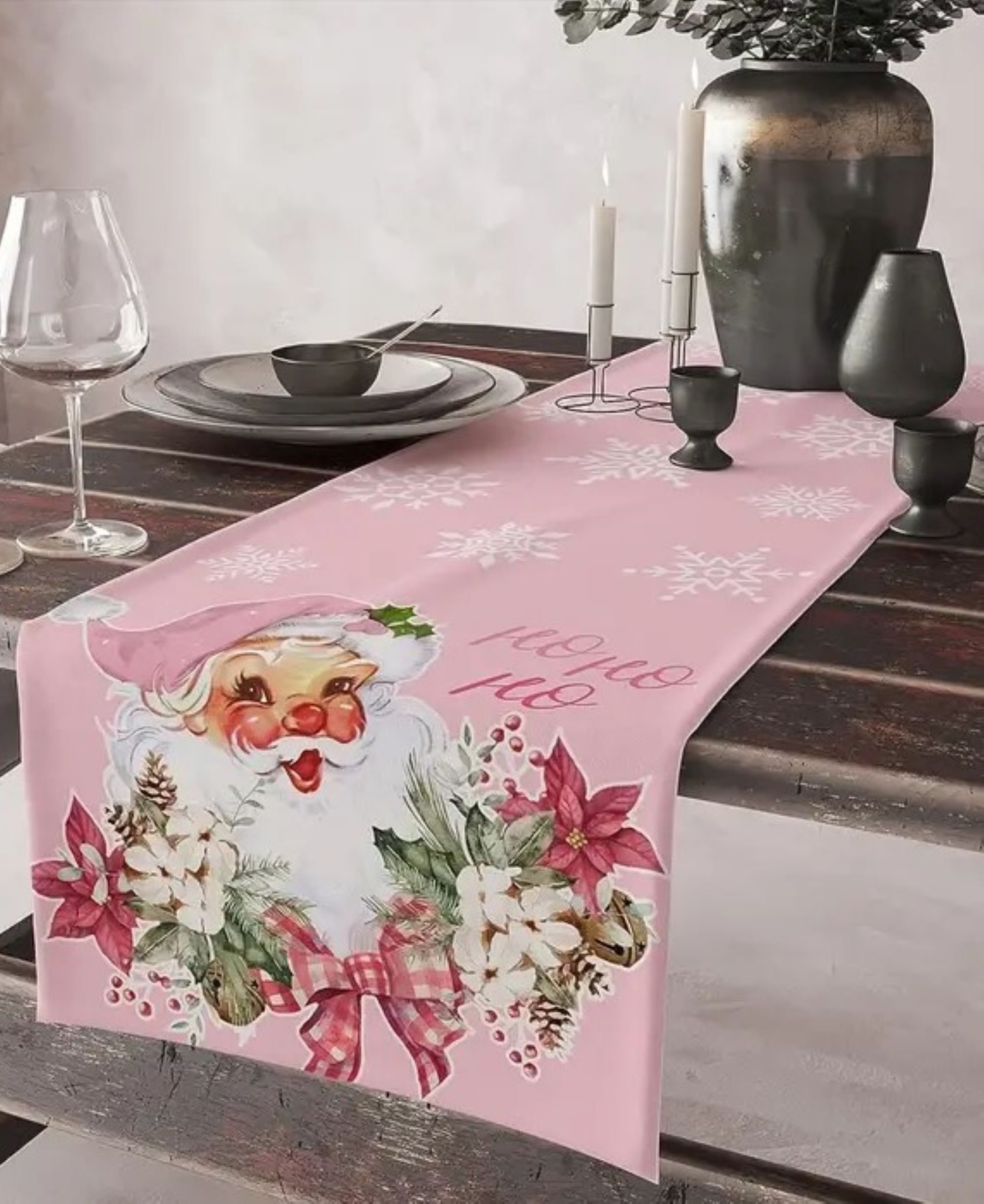 Pink Christmas Santa Table Runner Christmas Decorations - Etsy