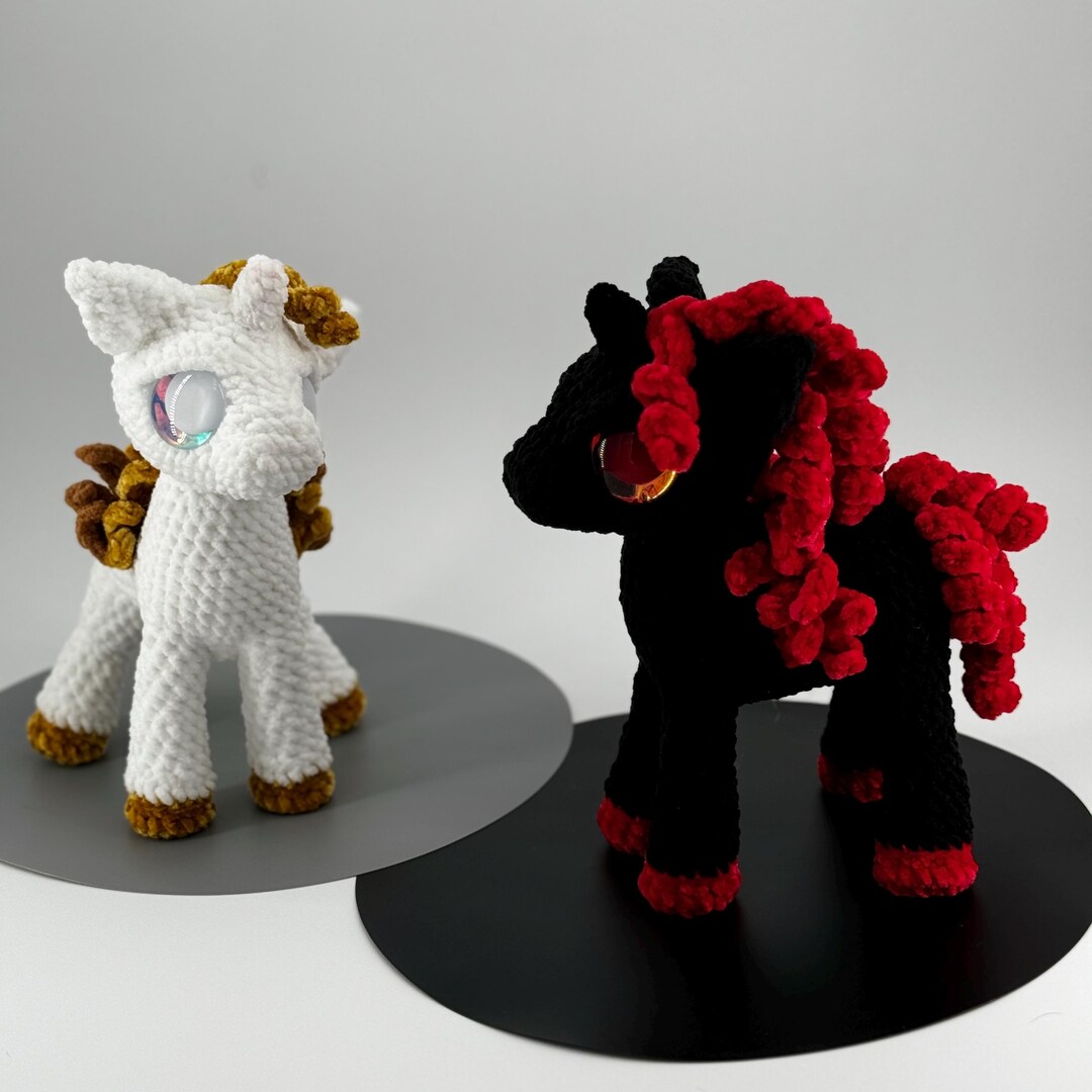 Small Pony - Dark and Light Pony Stuffed Animal - 10" Tall Shelf Decor ...