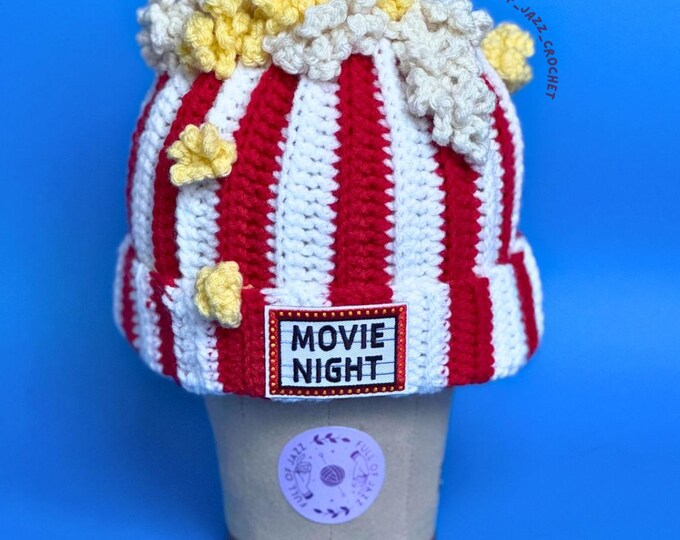 Popcorn Bucket Beanie - the Movie Night Hat - Red and White Striped ...