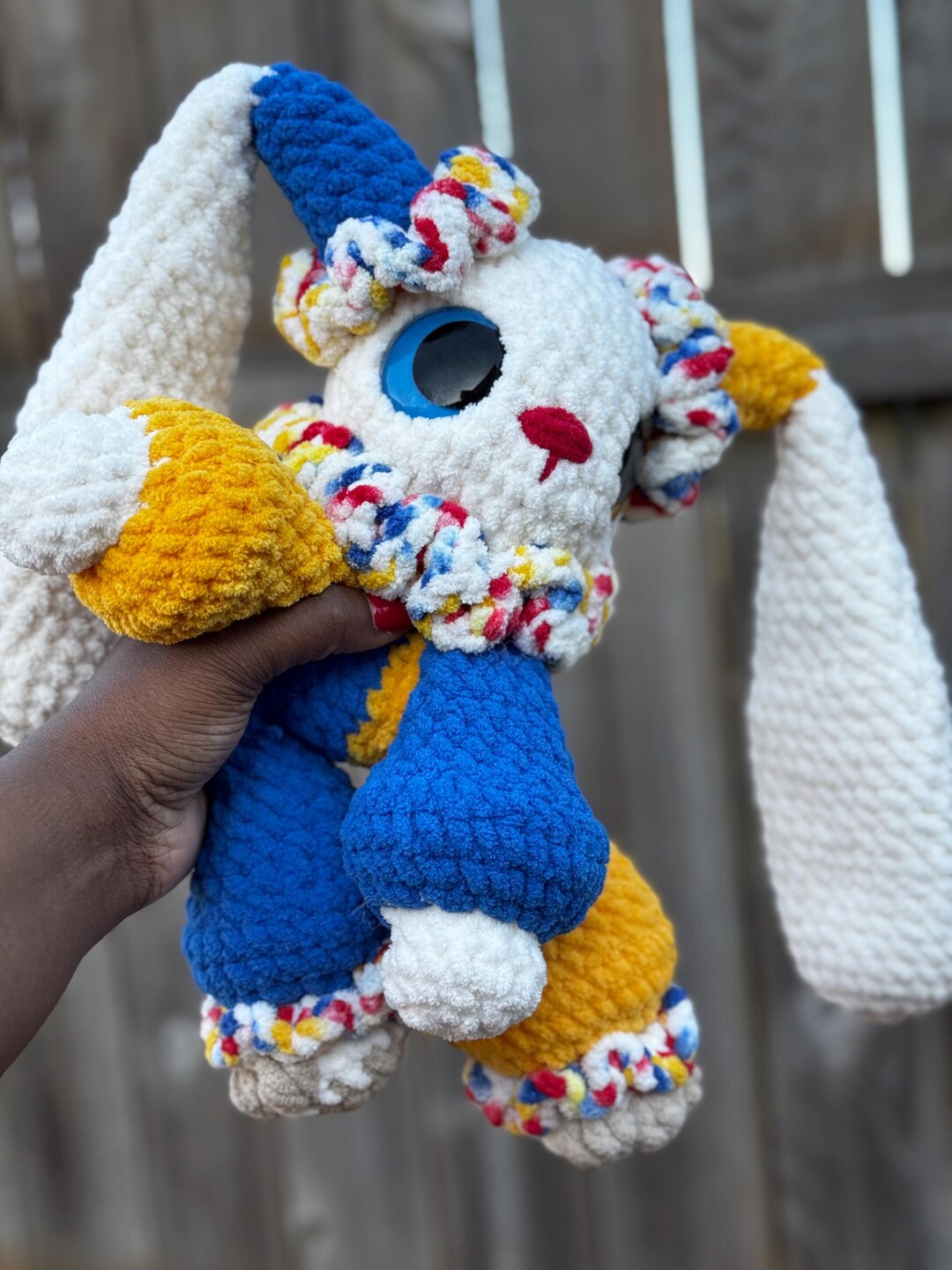 Jester Bunny - Clown Themed Rabbit Stuffed Animal - Yellow and Blue ...