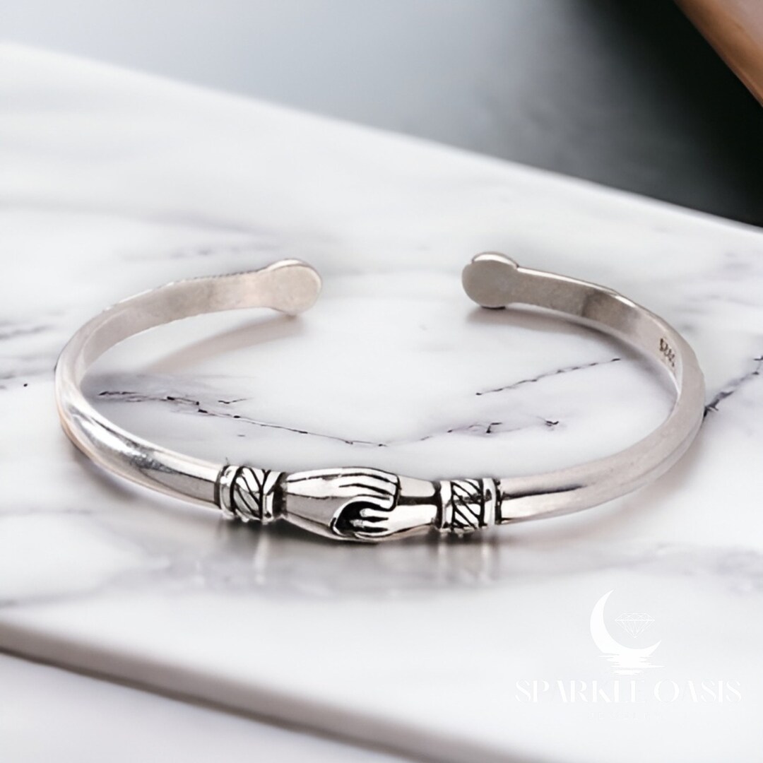 Silver Handshake Bangle S925 Silver Bracelet Silver Bangle - Etsy UK
