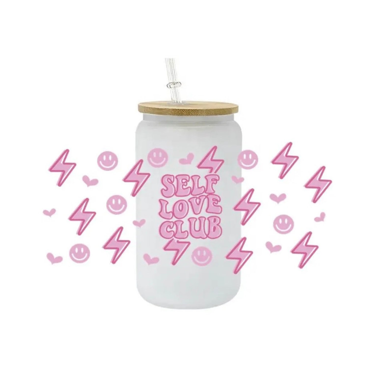 Positive Vibes 16oz Glass Cup With Bamboo Lid and Glass Straw (YOU ...