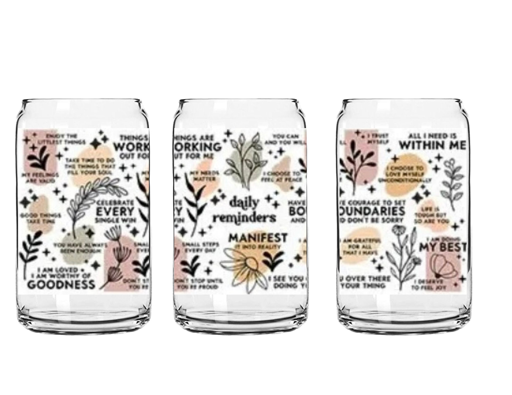 Positive Vibes 16oz Glass Cup With Bamboo Lid and Glass Straw (YOU ...