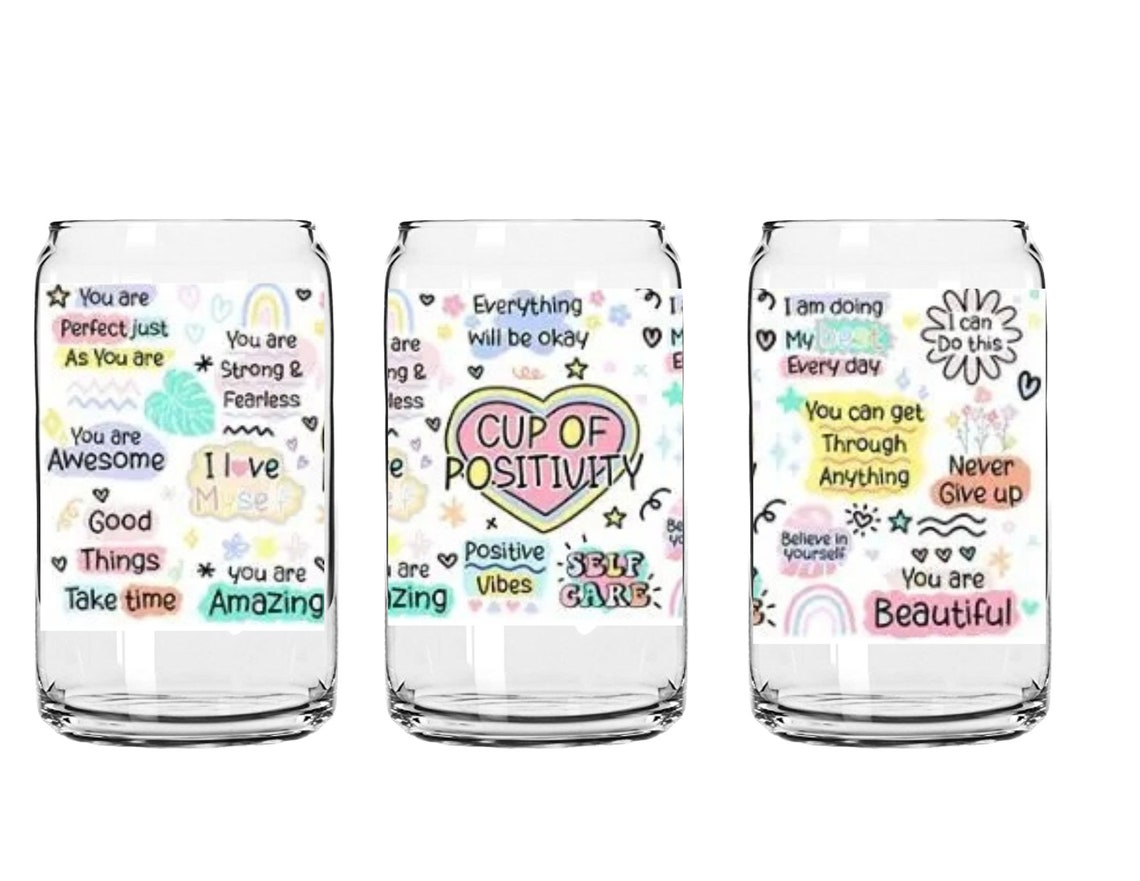 Positive Vibes 16oz Glass Cup With Bamboo Lid and Glass Straw (YOU ...