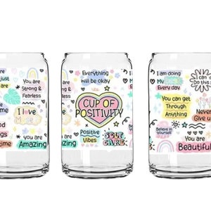 Positive Vibes 16oz Glass Cup With Bamboo Lid and Glass Straw (YOU ...